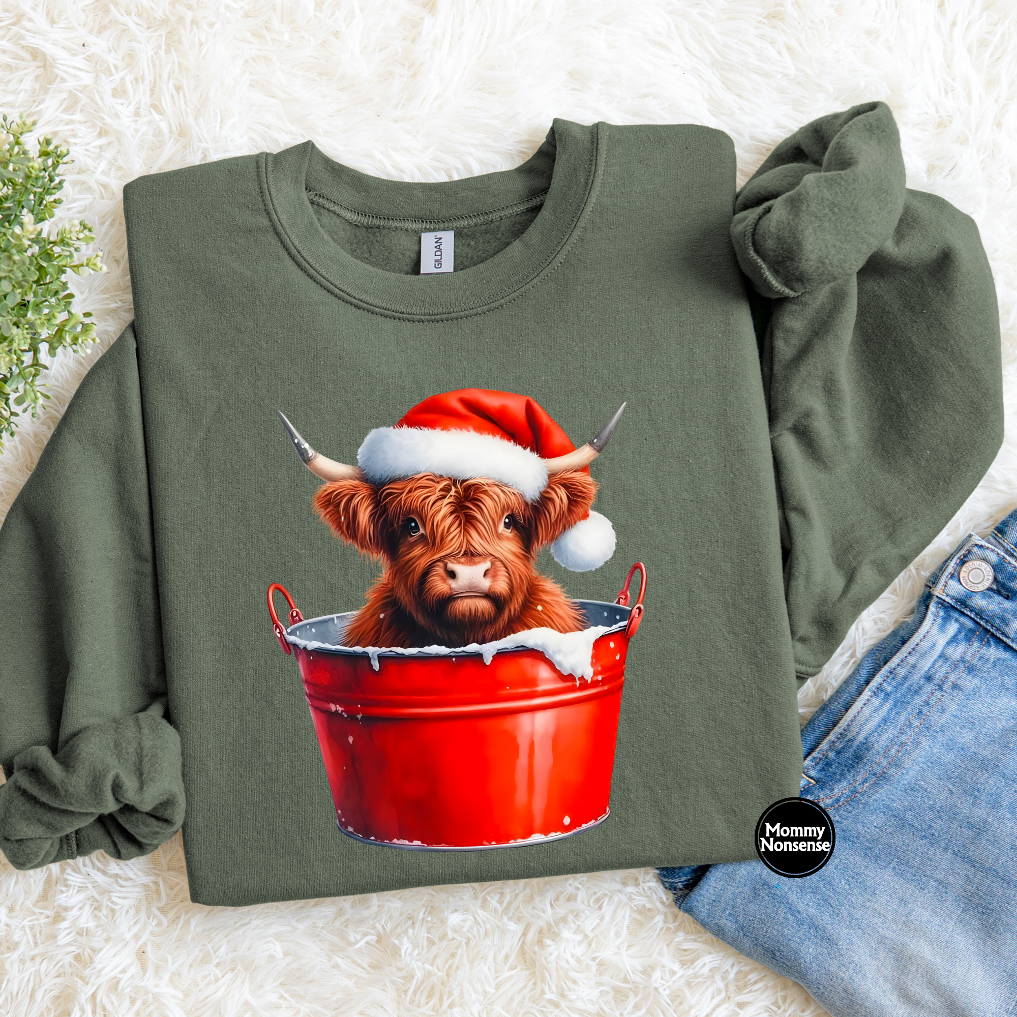 highlander Christmas in Red Metal Bucket- DTF TRANSFER (L117) DTF Tran ...